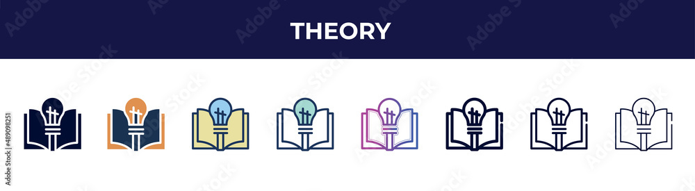 theory icon in 8 styles. line, filled, glyph, thin outline, colorful ...
