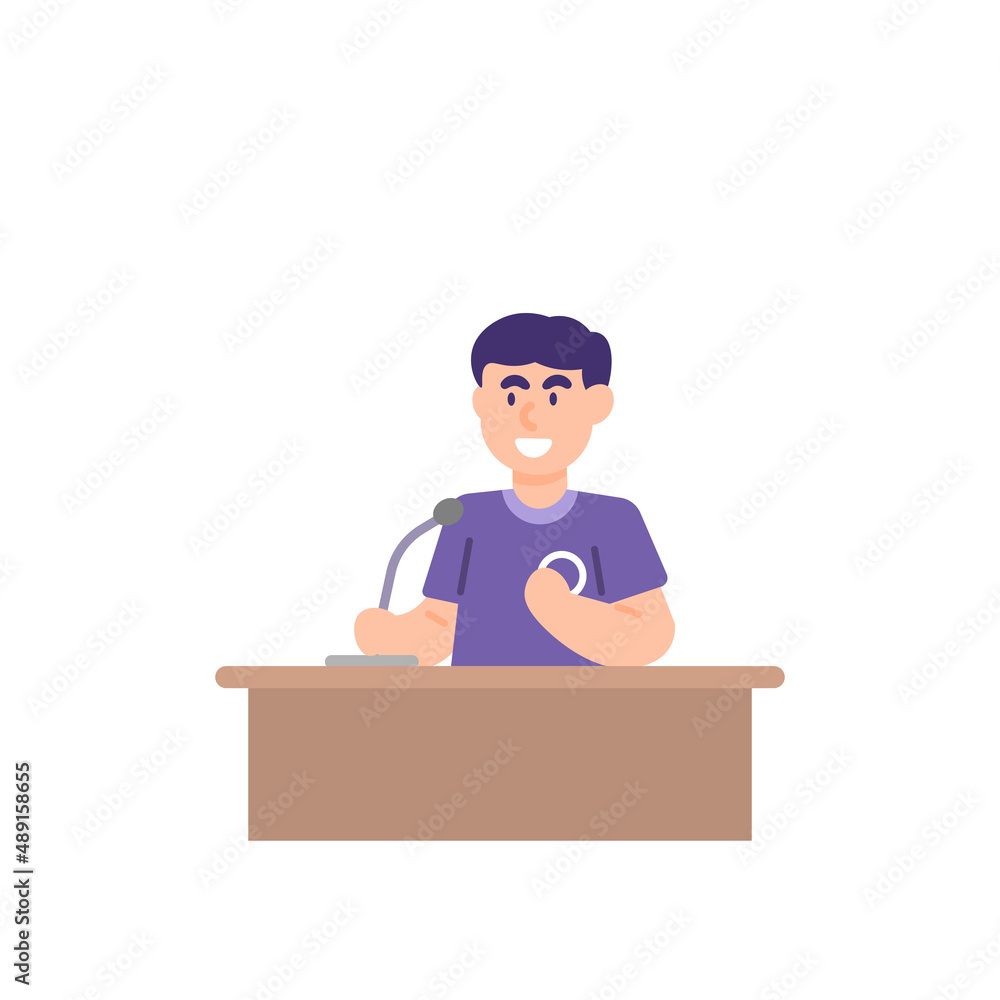 illustration of a man who is giving a speech, lecture, oration, opinion ...