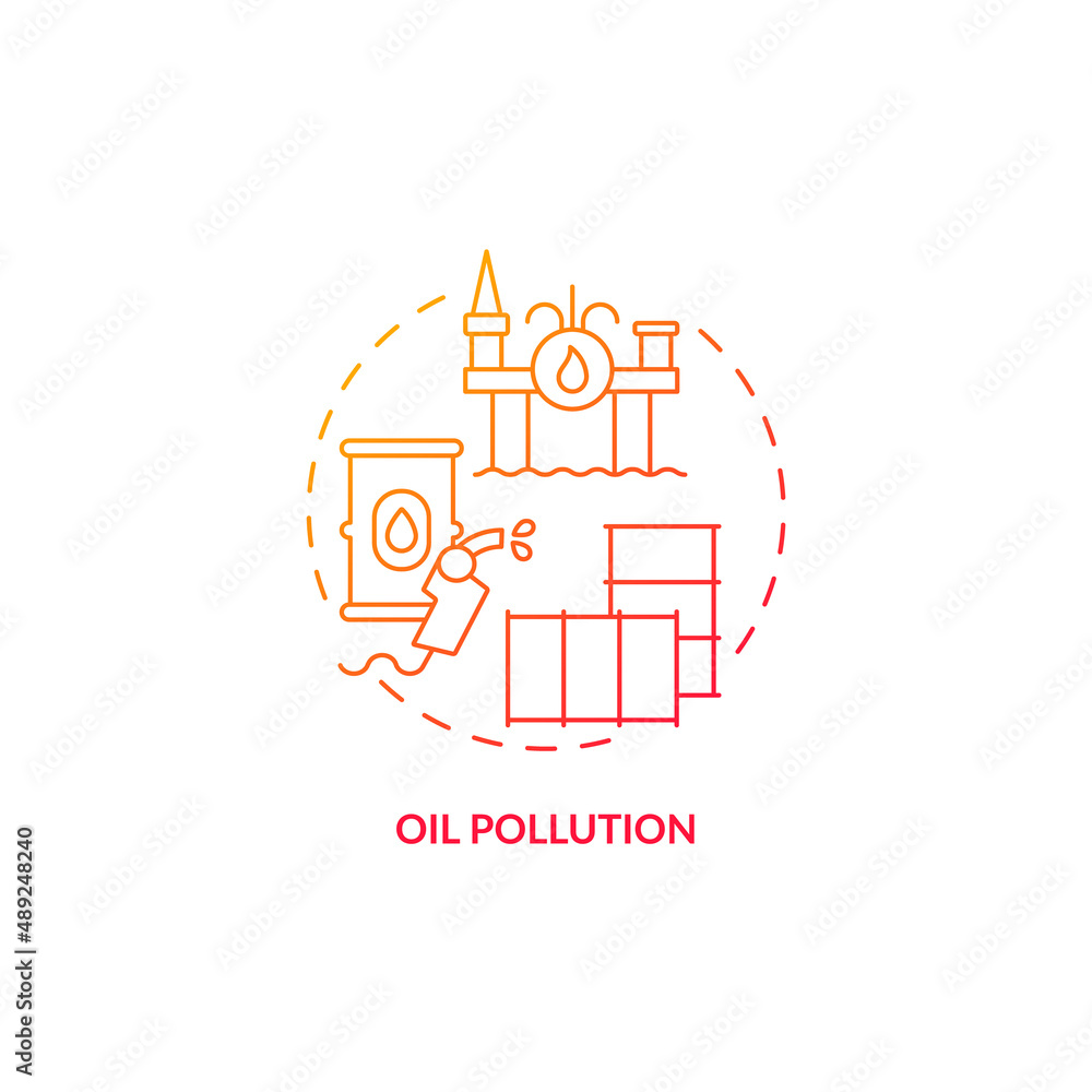 Oil pollution red gradient concept icon. Persistent ecological effects ...