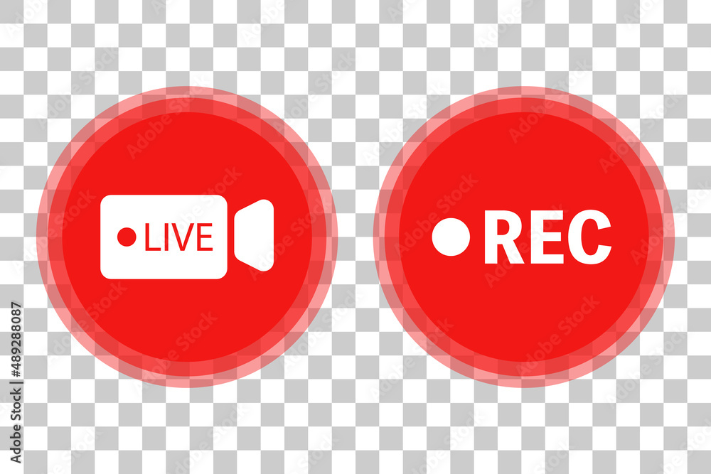 Live camera icons and recording icons isolated on transparent ...