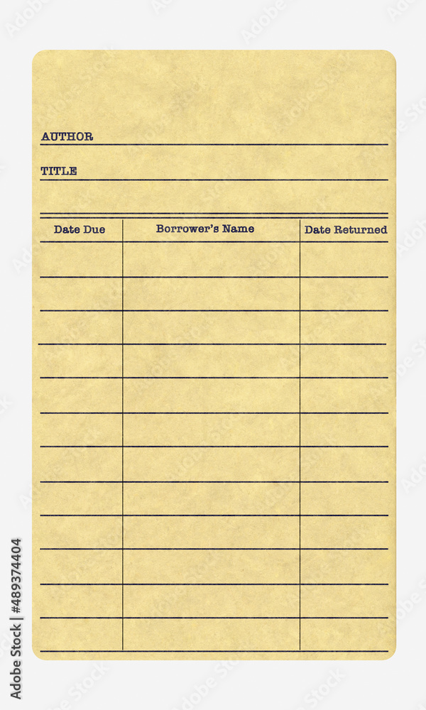 Old blank library card template isolated on white background Stock ...