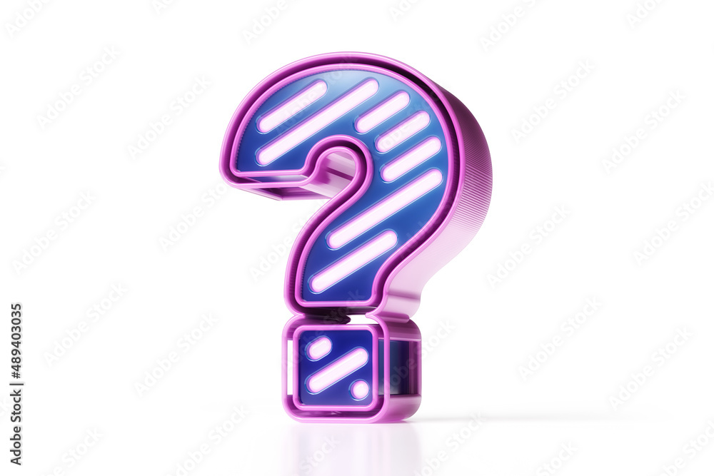 3D cyber font collection. Cyberpunk style question mark in metallic ...