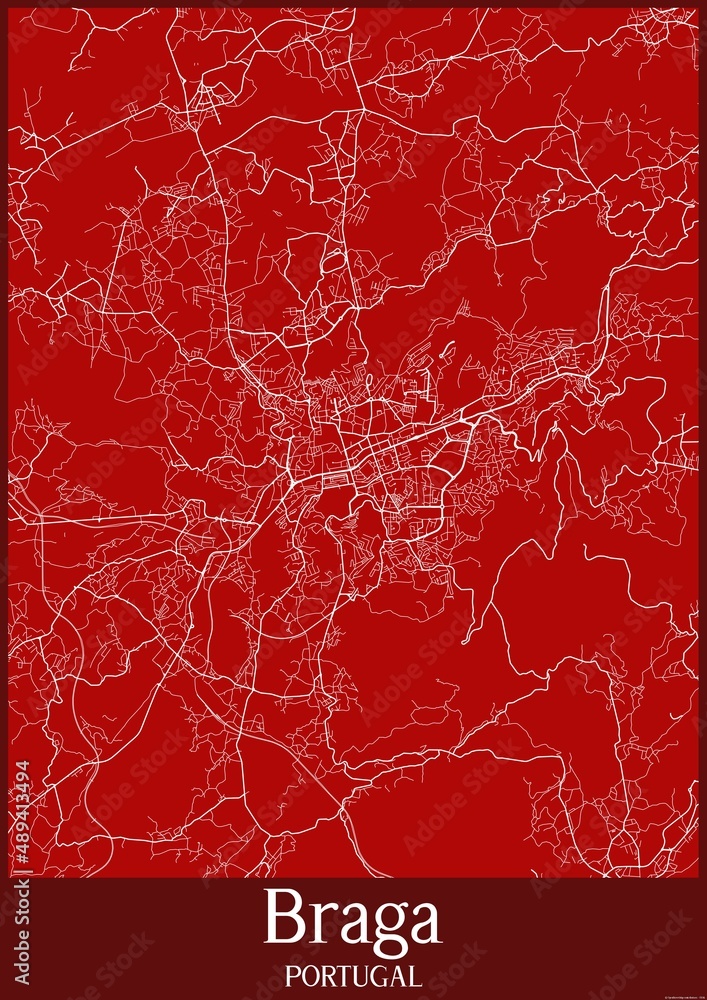 Red map of Braga Portugal. Stock Illustration | Adobe Stock