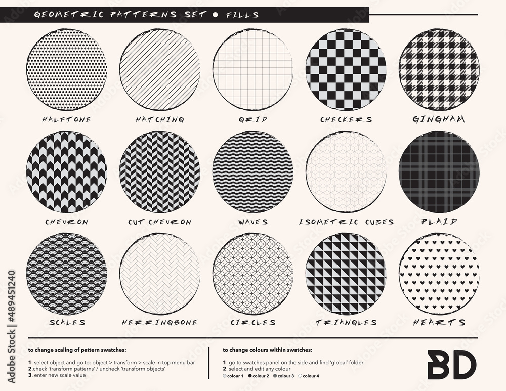 Geometric Pattern Fill Swatches Set Stock Vector | Adobe Stock
