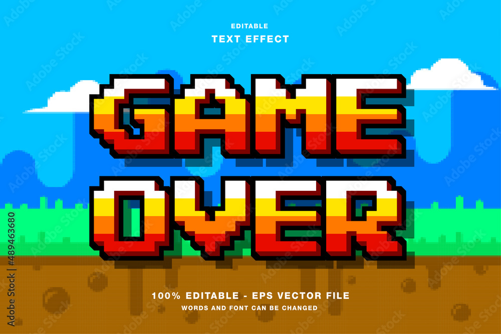 Game Over Pixel Art Text Effect Stock Vector | Adobe Stock