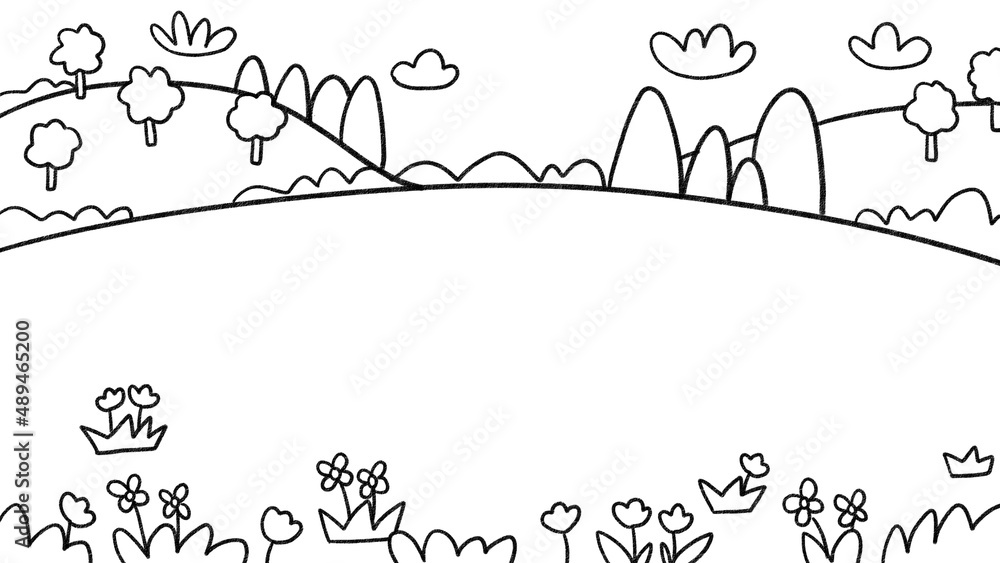 Farm spring line art background for coloring oil pastel crayon drawing ...