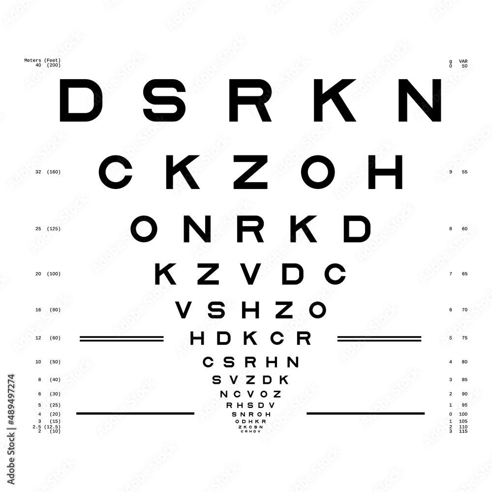 Eye Chart Test. Assessment of visual acuity. Stock Vector | Adobe Stock