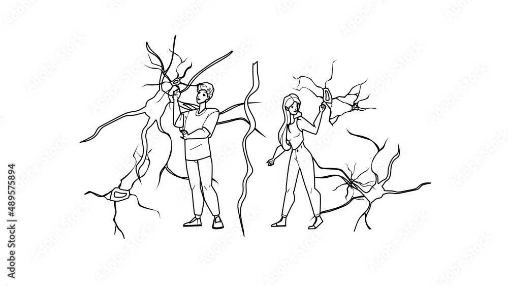 neural network brain ai tech. Black Line Pencil Drawing Vector. human learning. digital data ...