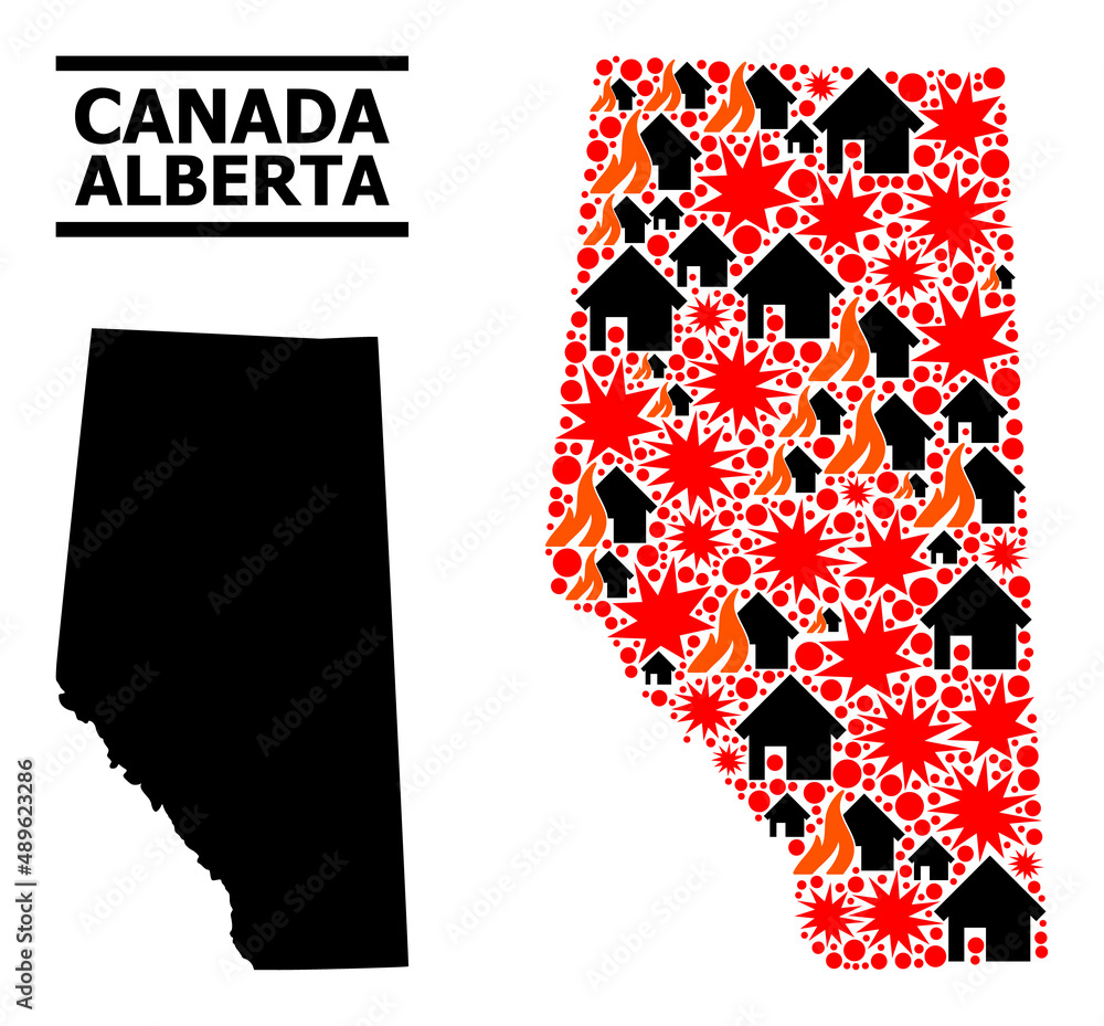War collage vector map of Alberta Province. Geographic collage map of ...