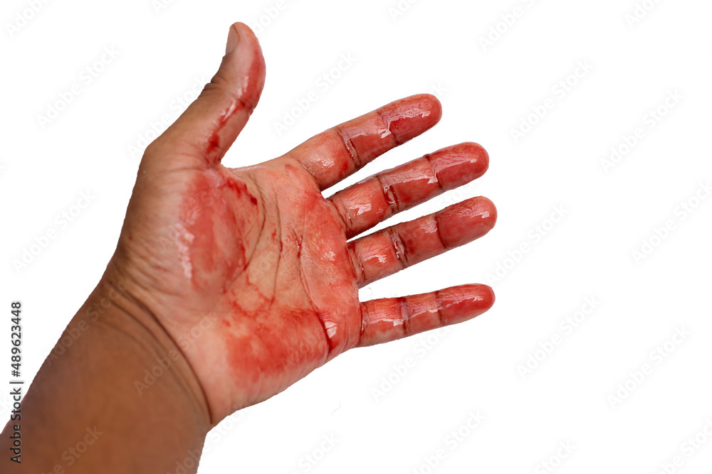 Hand in blood on white background. Stock Photo | Adobe Stock