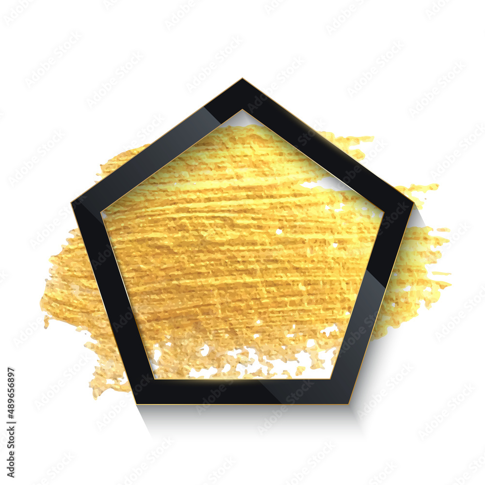 Black pentagon border on golden brush stroke vector illustration ...