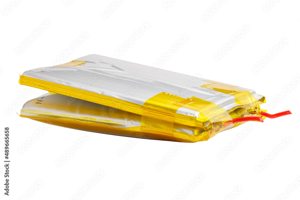 swollen double Li-ion battery pack isolated on white background Stock ...