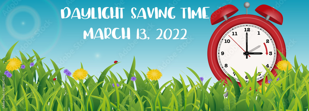 American Daylight Saving time change in 2022, illustration banner with ...