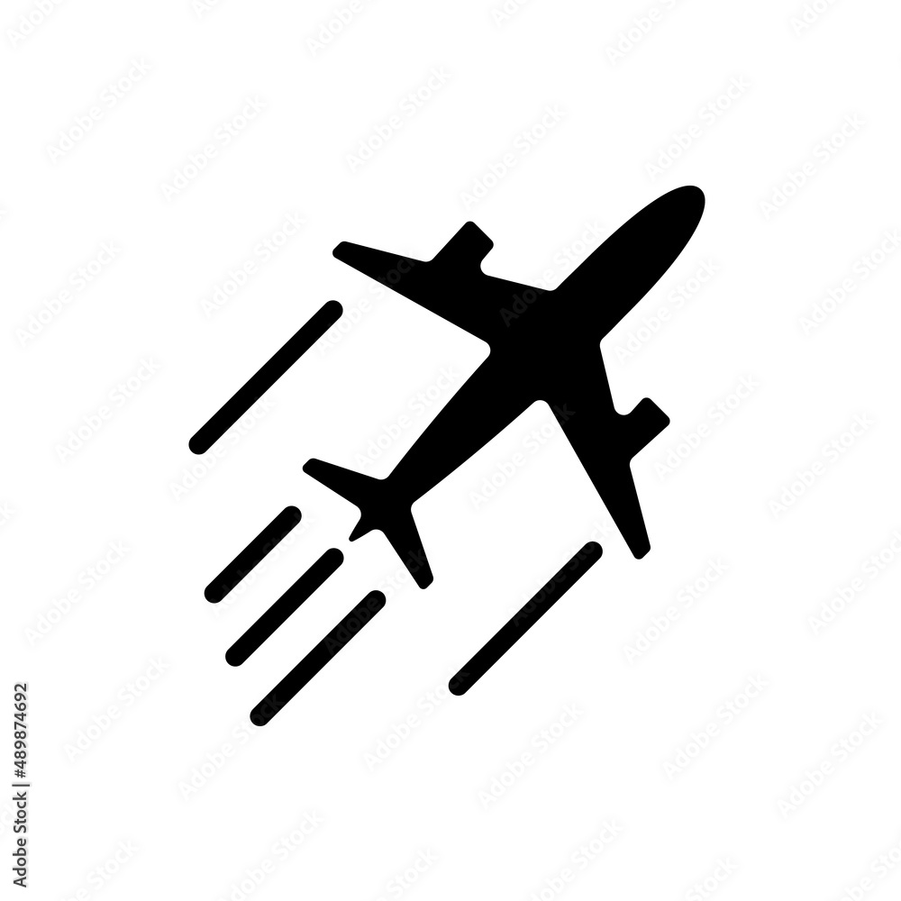 Plane black glyph icon. Commercial and private flight. Jet engine ...