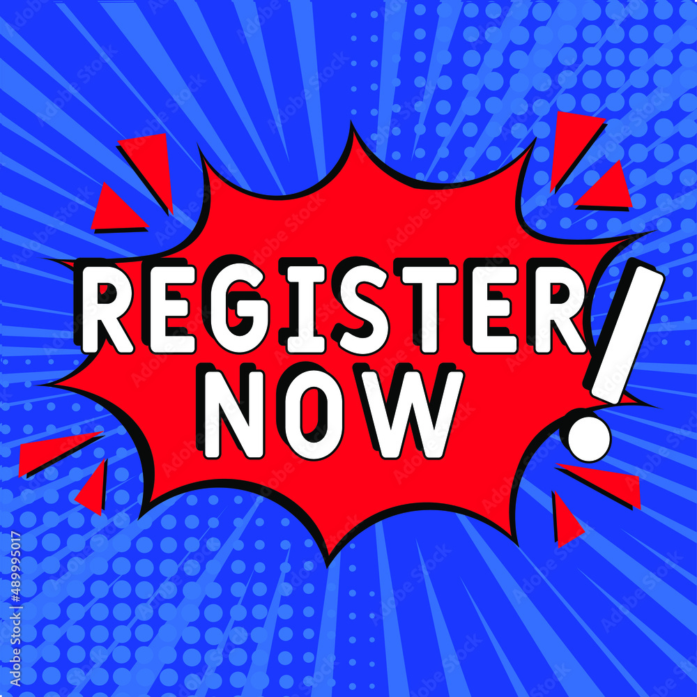 explosion with text Register now vector banner. Free registration ...