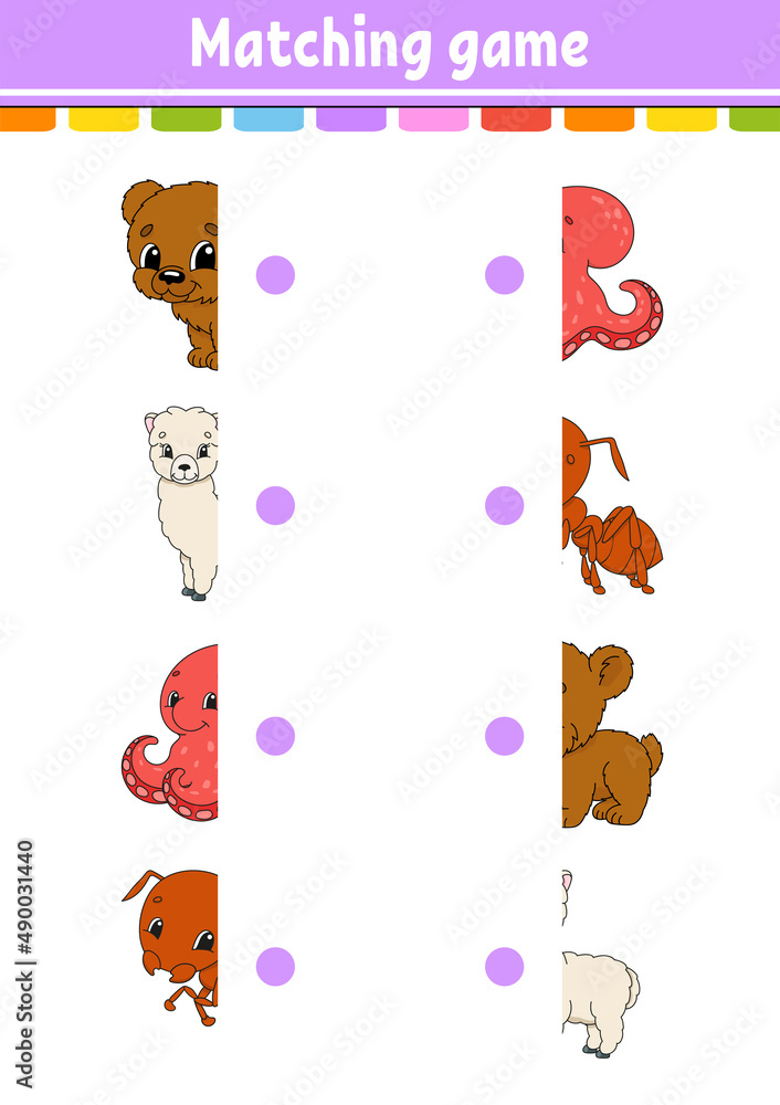 Matching game. Draw a line. Education developing worksheet. Activity ...