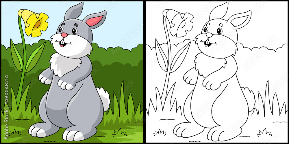 Rabbit Coloring Page Colored Illustration Stock Vector | Adobe Stock