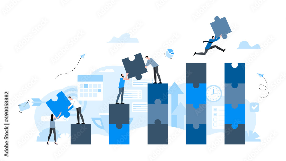 Stock-Vektorgrafik „Team working together. Climb to the top of success ...