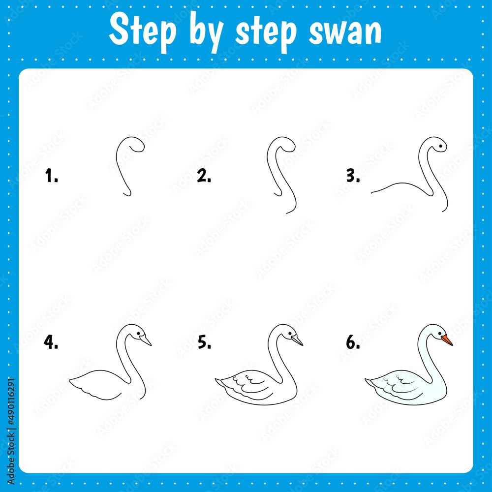 Stock-Vektorgrafik „How to draw cute little swan. Educational page for ...