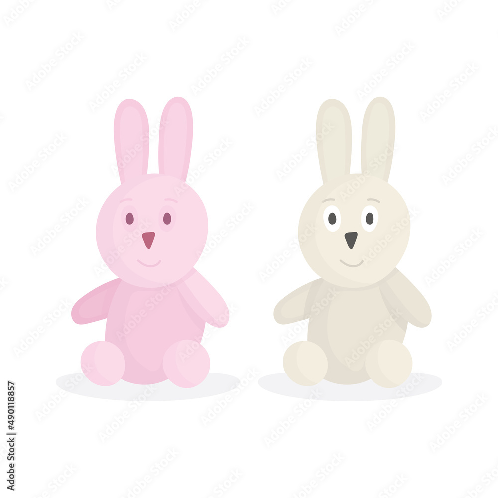 Rabbit. Cute sitting toy rabbits drawing illustration in cartoon style ...