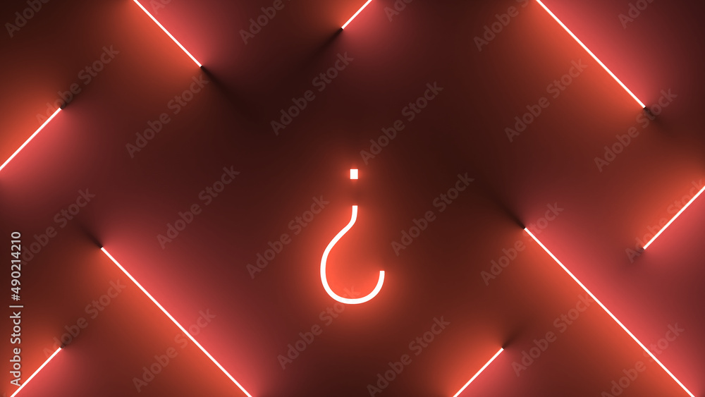 Digital render of neon red lines around an illuminated upside down ...