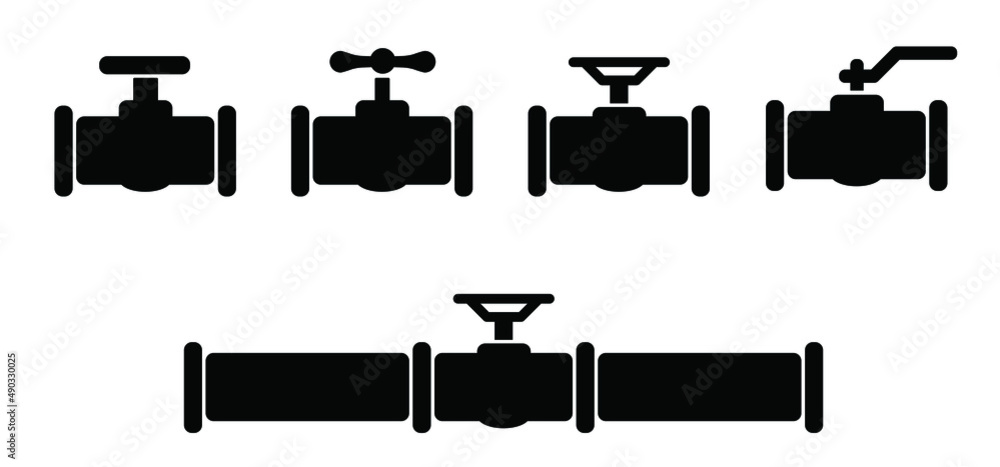 Water, oil or gas pipeline with fittings and valves. Pipeline and black ...