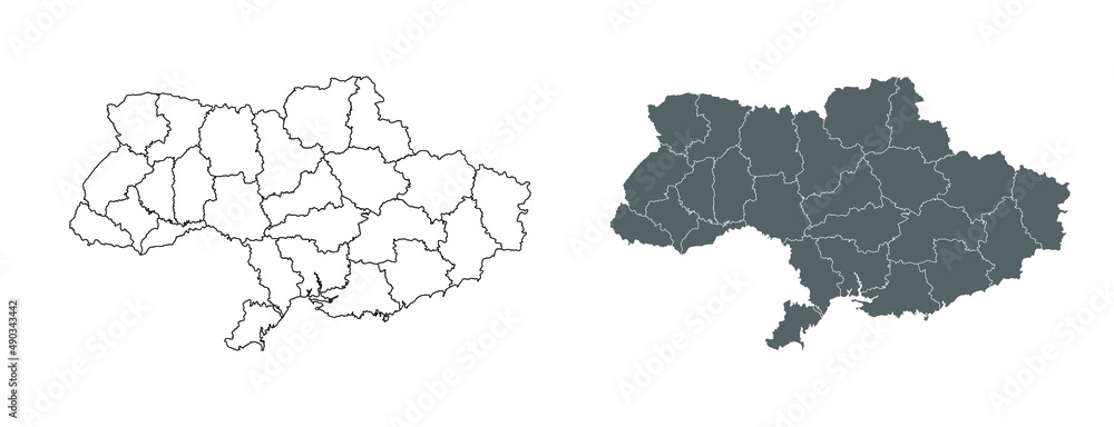 Ukraine Map With Province Division Border Vector Illustration Set Stock ...