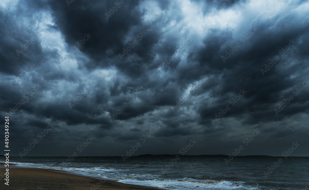 Storm seascape with dark clouds Stock Photo | Adobe Stock
