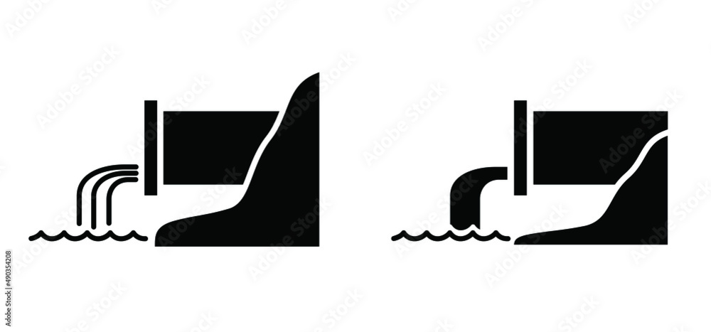 Grey wastewater, dirty water. Sewer pipe icon or pictogram. From the ...