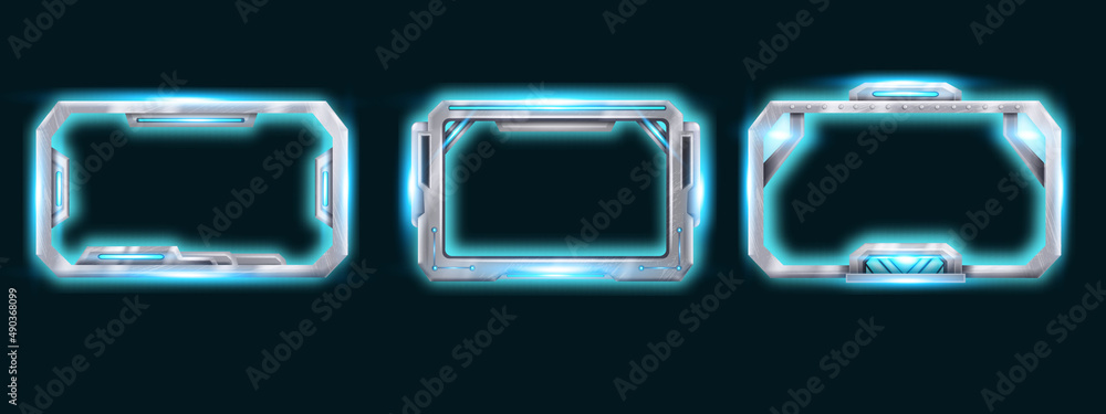 Futuristic technology game frame, abstract spaceship steel screen kit ...