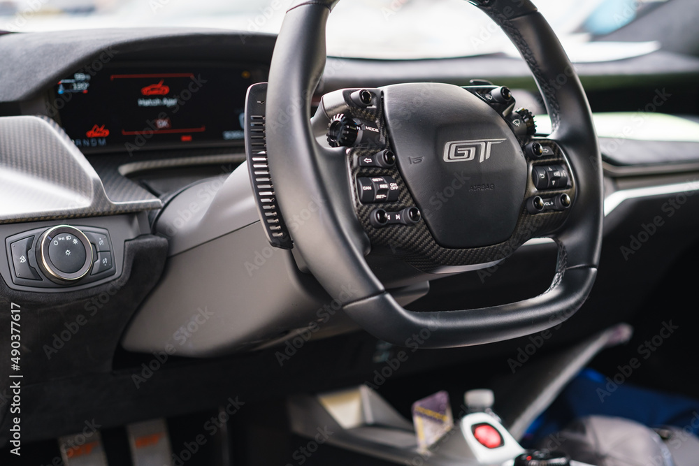 Interior of exotic Ford GT supercar on display at the Miami Concours ...
