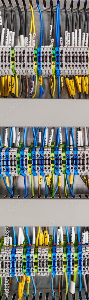 Stock-Foto „Terminal block with connected wires in the switchboard ...