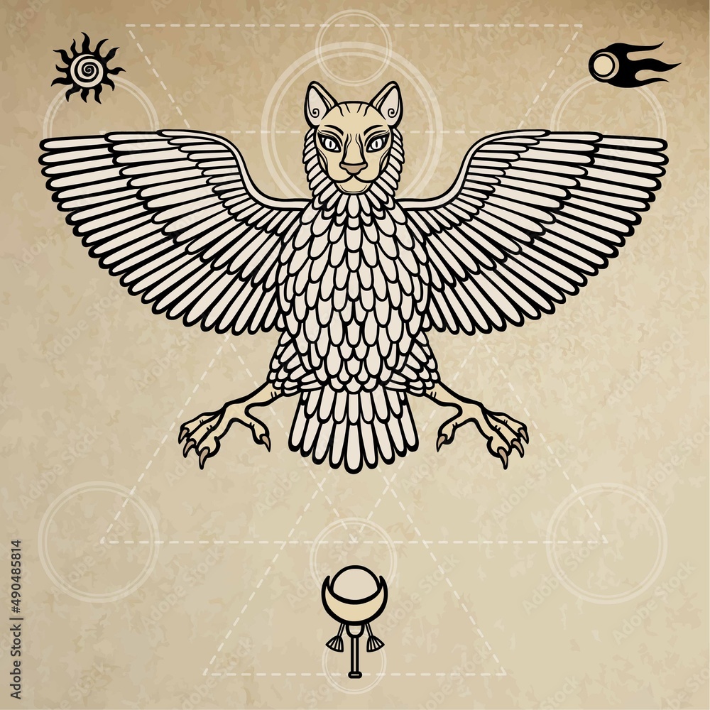mythical animal, Anzud with a body of a bird and the head of a lion ...