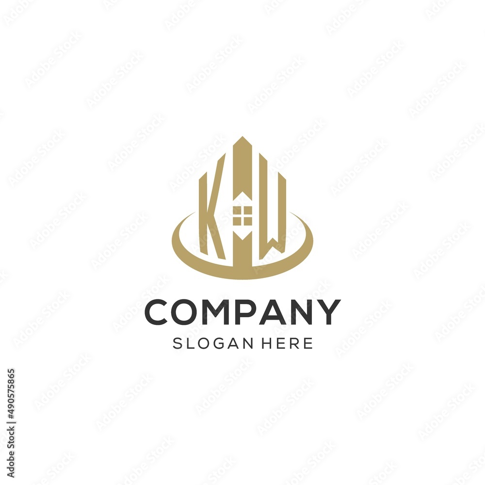 Initial KW logo with creative house icon, modern and professional real ...