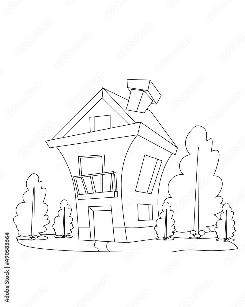 Easy Simple house Coloring page. modern House line art design. line art ...