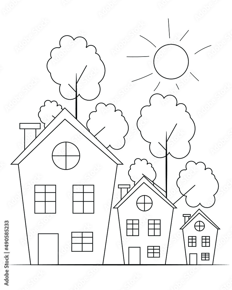 Easy Simple house Coloring page. modern House line art design. line art ...