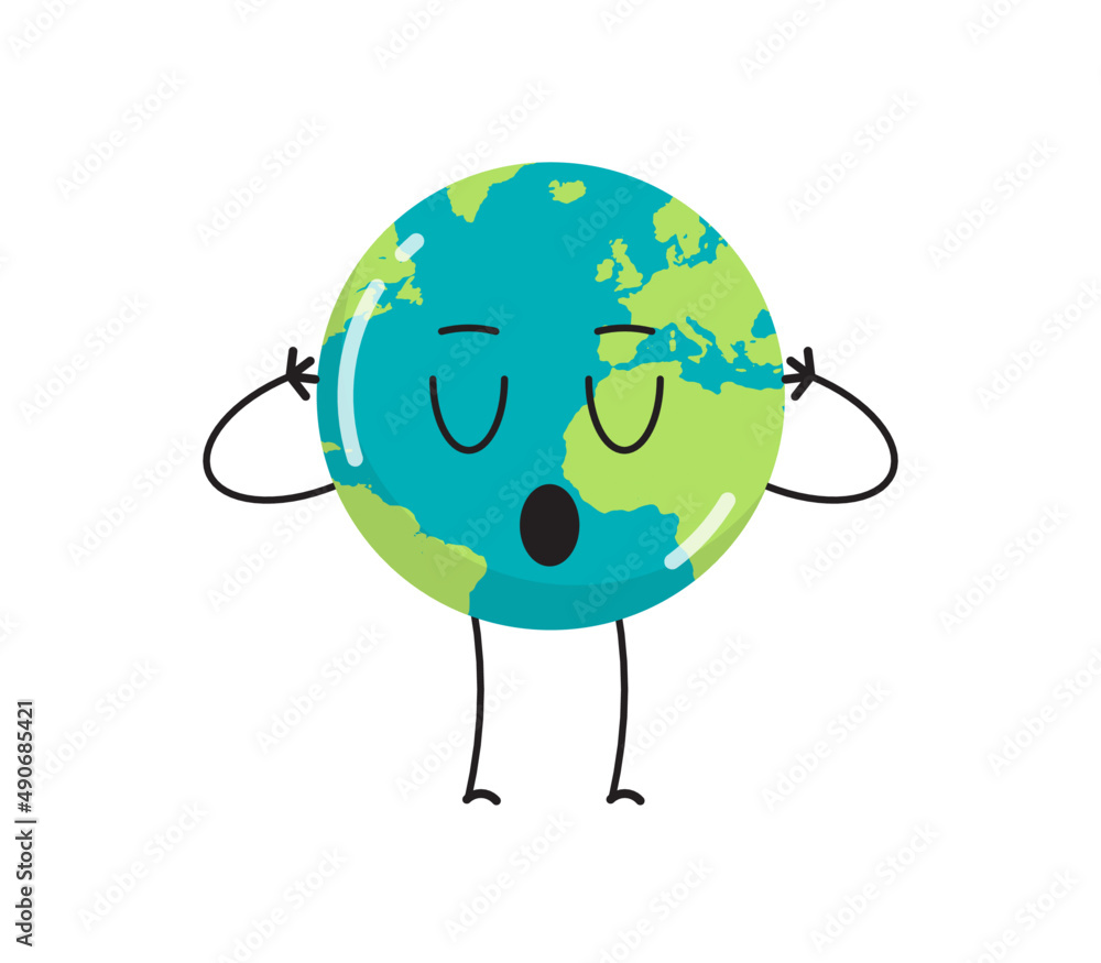 Cute earth characters different emotions and cartoon mascot globe ...
