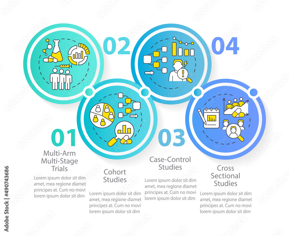 Clinical studies types circle infographic template. Healthcare test ...
