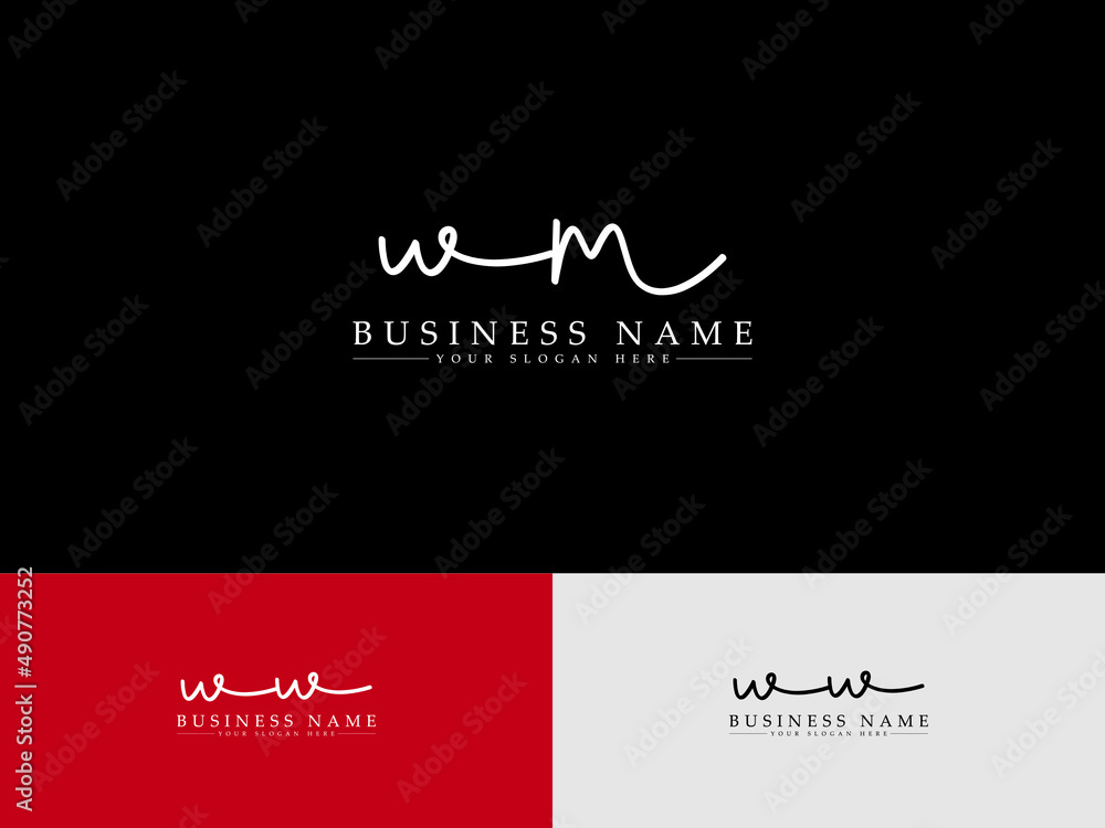 Alphabet WM Signature logo, Signature Wm mw initial luxury letter red ...