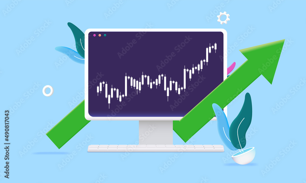 Stock market going up - Computer screen with chart showing growth and ...