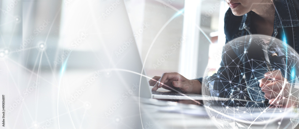 Internet network technology, digital software development, future tech background, IoT concept ...