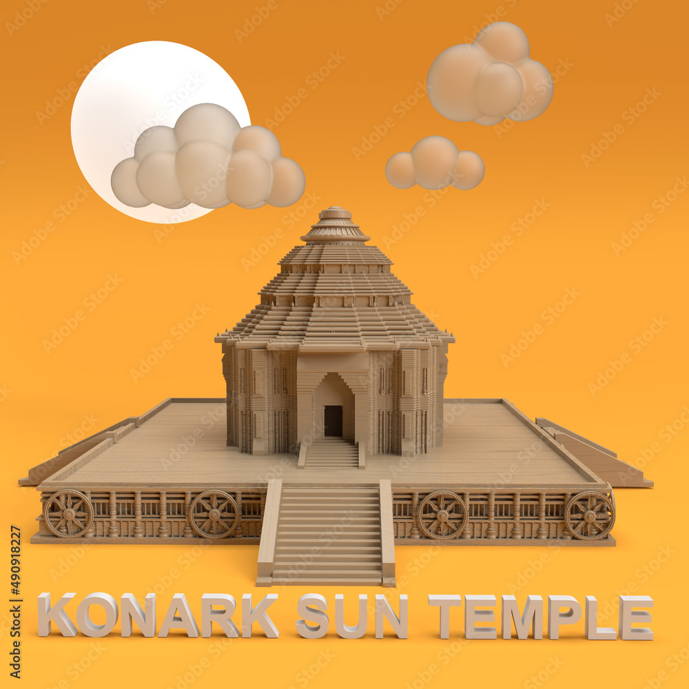 KONARK SUN TEMPLE Odisha 3d render in yellow background 素材庫插圖 | Adobe Stock