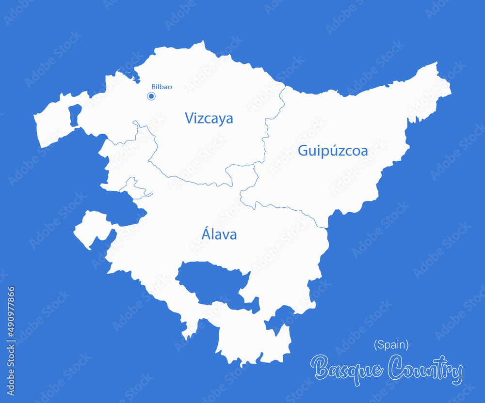 Basque Country map, administrative divisions whit names regions, blue ...