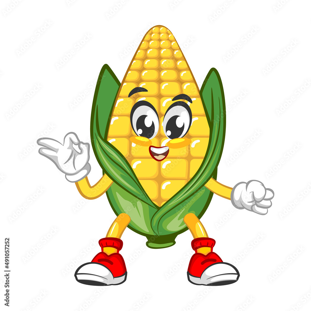 Cute oke corn character. Vector hand drawn cartoon kawaii mascot ...