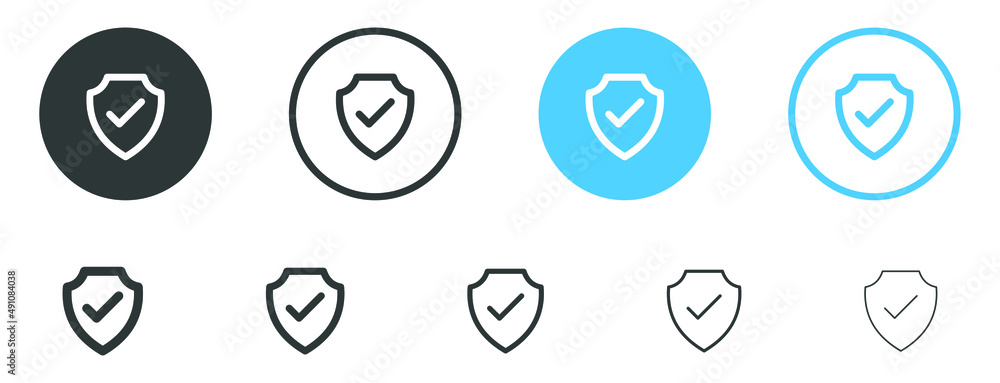 Shield check mark icon or security shield protection icon with tick ...