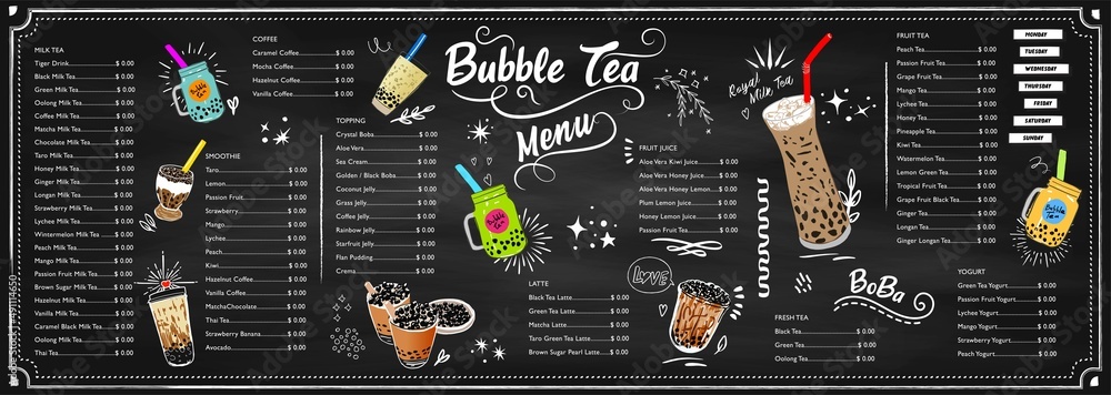 Image vectorielle Stock Bubble milk tea, Pearl milk tea , Different ...