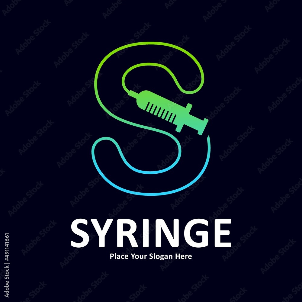 Abstract Letter S in shape of syringe design vector logo. Suitable for ...