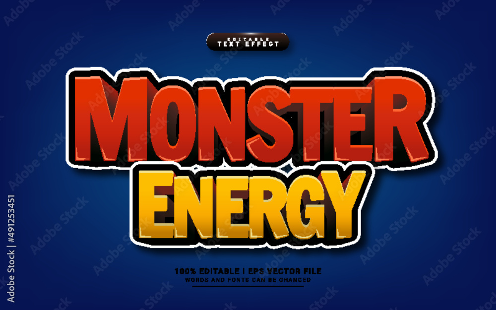 monster energy cartoon 3d text style effect Stock Vector | Adobe Stock