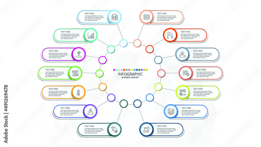 Basic circle infographic template with 14 steps, process or options ...