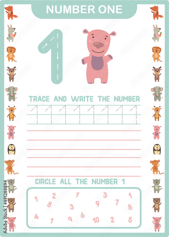 Printable preschool handwriting number 1 worksheet - Digital download ...